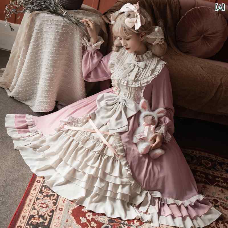 ・カテゴリ: ワンピース・スタイル: スイート・主な素材: ポリエステル95%以上・柄: プリント・ネックライン: ハーフハイネック・袖丈: 長袖・スカート丈: ミディアム・カラー展開: ピンク、紺色・サイズ展開: S、M、L