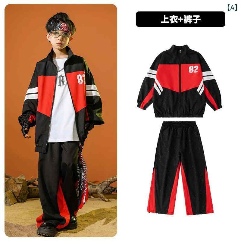 ・カテゴリ: 子供ダンス服・スタイル: カレッジ・性別: 男女共用・適用ダンス: ストリートダンス・タイプ: セット・主素材: 綿95%・カラー展開: 黒赤2点セット、白長袖3点セット、アクセサリー付きバリエーション・サイズ展開: 110c...