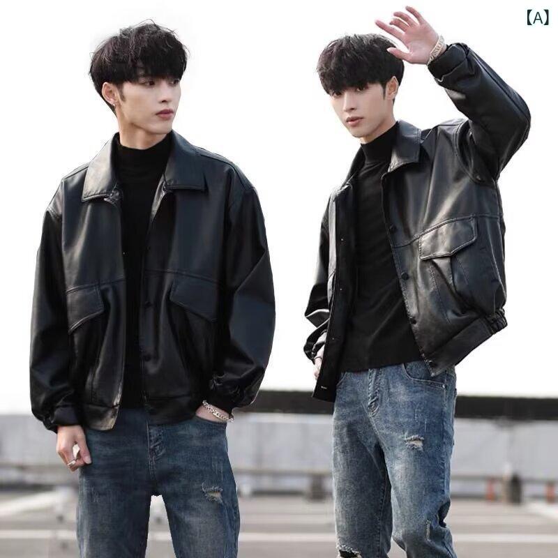 ・カテゴリ: レザージャケット・スタイル: 韓国・衣丈: 普通丈・シルエット: ゆったり・ネックライン: 襟付き・前立て: シングルブレスト・素材: PUレザー・裏地素材: ポリエステル・シーン: カジュアル・対象: 青年・加工: アイロン...