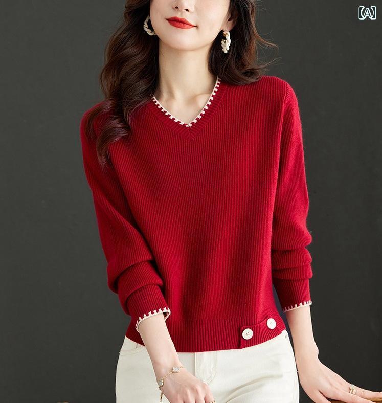 ・カテゴリ: ニット・柄: 無地・厚み: 普通・組み合わせ: 単品・スタイル: プルオーバー・シルエット: スタンダード・袖型: スタンダード・ネックライン: Vネック・袖丈: 長袖・流行要素: 3Dプリント・着丈: ショート(約40-50...