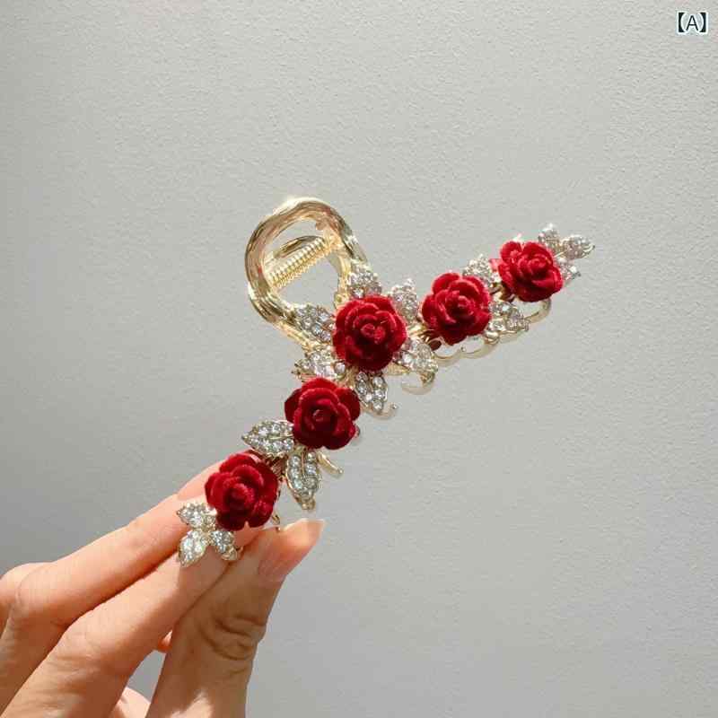 ・カテゴリ: ヘアアクセサリー・タイプ: 掴みクリップ・カラー展開: ゴールド、スモークグレー・: バラの花・スタイル: レトロ、宮廷・加工: メッキ