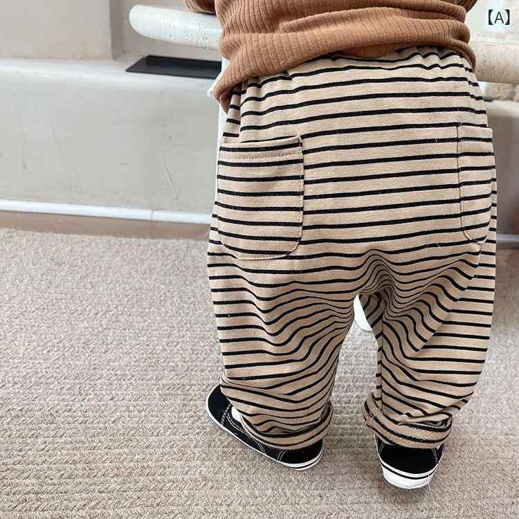 ・カテゴリ: 子供パンツ・スタイル: ハーレムパンツ・主な素材: 綿91-95%・パンツ丈: ロング・柄: ストライプ・カラー展開: カーキストライプ、グレー白ストライプ・対象年齢: 1-3歳・サイズ展開: 73、80、90、100