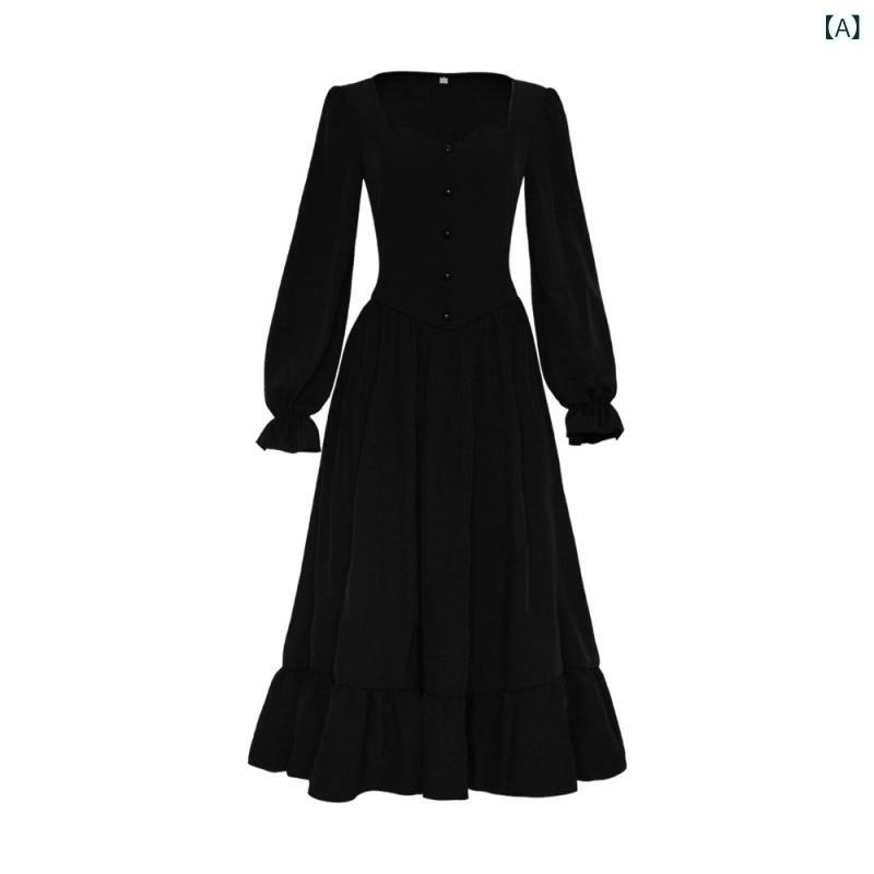 ・性別: 女性・主な素材: ポリエステル70-80%、スパンデックス30%以下・カラー: ブラック・ネックライン: Vネック・スタイル: ゴシック・丈: ロングスカート・サイズ展開: XS、S、M、L、XL、XXL、XXXL・対象年齢: 1...