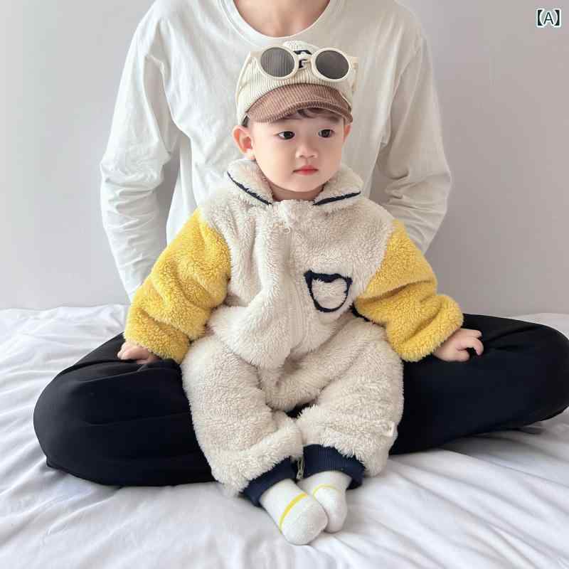 ・生地名: 化学繊維・季節: 冬、秋・対象年齢: 幼児（1〜3歳、80〜100cm）・性別: ユニセックス・袖丈: 長袖・厚さ: 厚手・主な素材: ポリエステル・開閉: シングルボタン・スタイル: 韓国・タイプ: ロンパース・カラー展開: ...