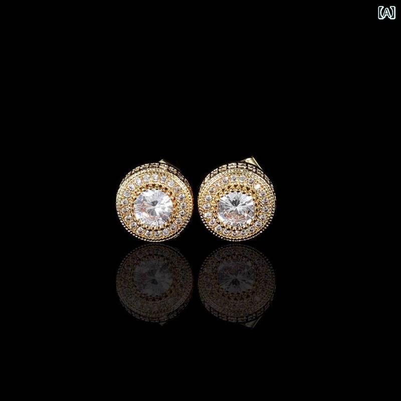 ・カテゴリ: ピアス・ピアス・主な素材: 銅・加工技術: ジルコニア埋め込み・形状: 幾何学・デザイン要素: 円形・スタイル: ヒップホップ・スタイル分類: 個性トレンド・カラー展開: ゴールド、プラチナ・対象: 男女兼用