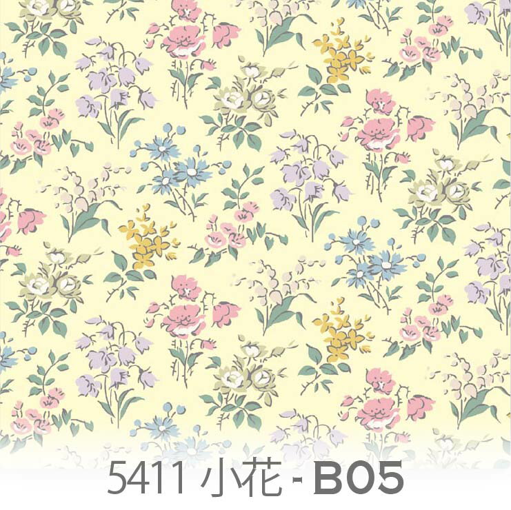 5411-b05_小花柄 _パステルイエロー（b05） おしゃれな小花柄の生地 フランス生地の復刻 SS・S・M・L 4サイズ展開 使用生地： オックス生地 綿100％ 生地幅 115cm 柄有効 112cm シーチング生地 綿100％ 生...