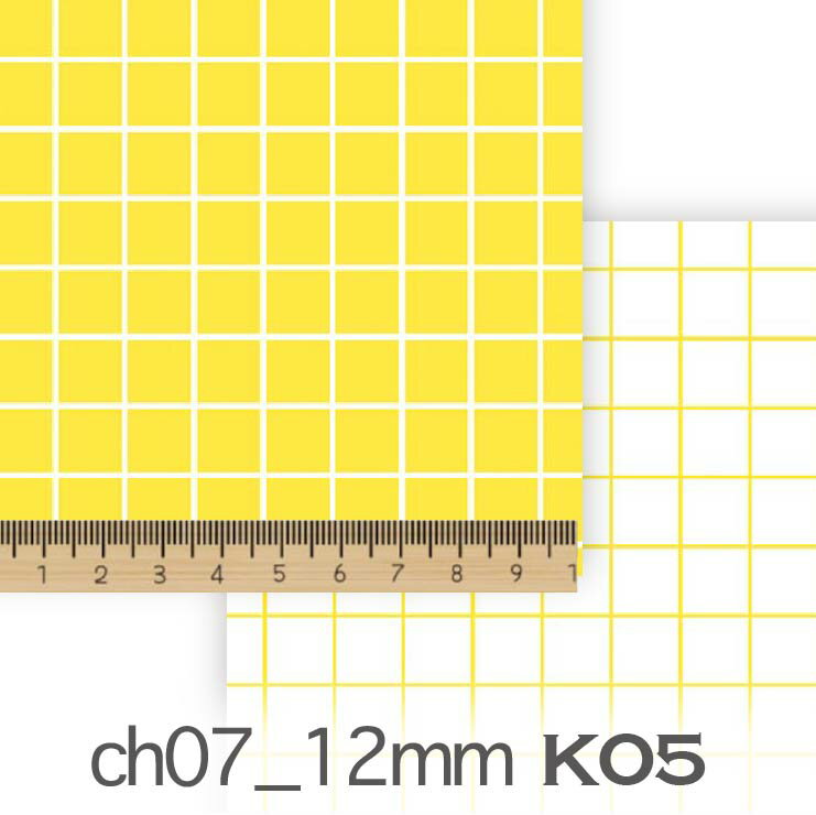 ch07_12-k05_ラインチェック 12ミリ_イエロー 12ミリ ラインチェック 昼 夜 ラインの太さは 約0.7ミリ 使用生地： オックス生地 綿100％ 生地幅 115cm 柄有効 112cm シーチング生地 綿100％ 生地幅 1...