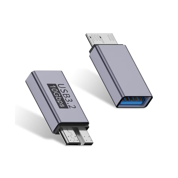 USB 3.0 MicroB延長アダプター USB 3.0 to MicroB変換アダプター、USB 3.0メスからMicroBオス延長コンバーター、USB外付けハードドライブ用のMicro USBからUSB 3.0アダプター 2個ブランド...