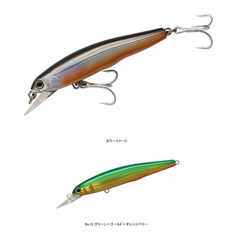 仕様／規格●タイプ：フローティングディープ●長さ：73mm●ウエイト：7g●深さ：100cm●フック：ST－46＃6●リング：＃3●カラー:No．15　グリーン×ゴールド×オレンジベリーサイズ73mm/FDカラーNo.15 グリーン×ゴール...