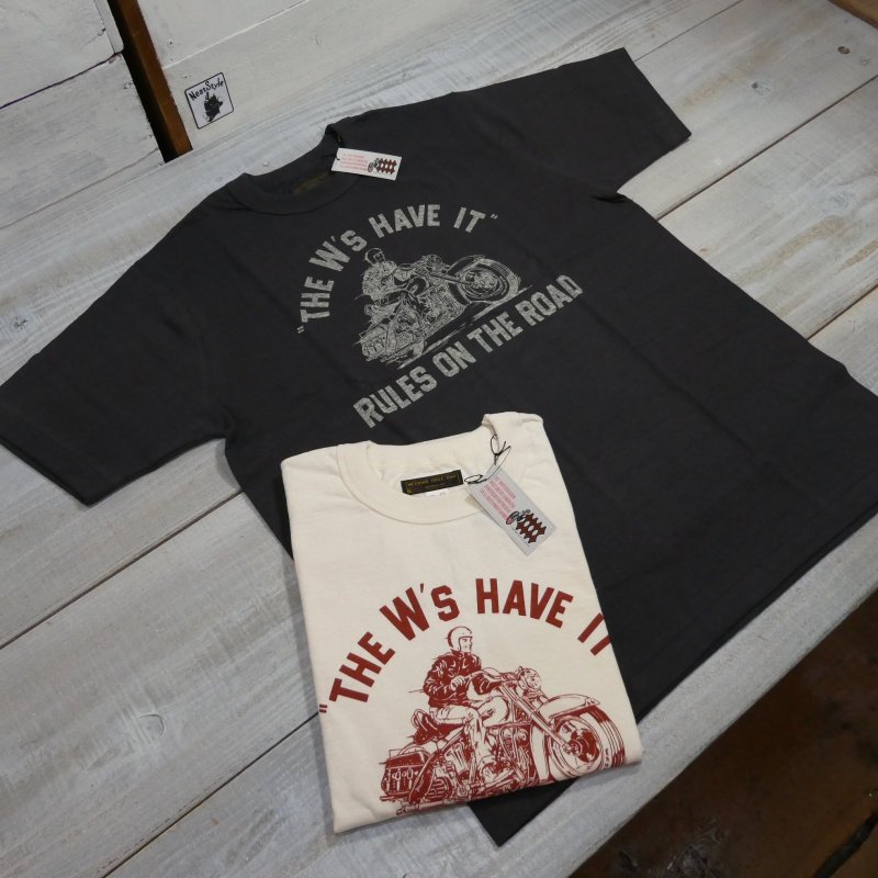 【WEST RIDE】 ウエストライド RULES ON THE ROAD パンヘッド半袖プリントTシャツ MADE IN JAPAN WESTRIDE V.PT.TEE.25-01 THE W's HAVE IT'' オールドな吊り編み機...