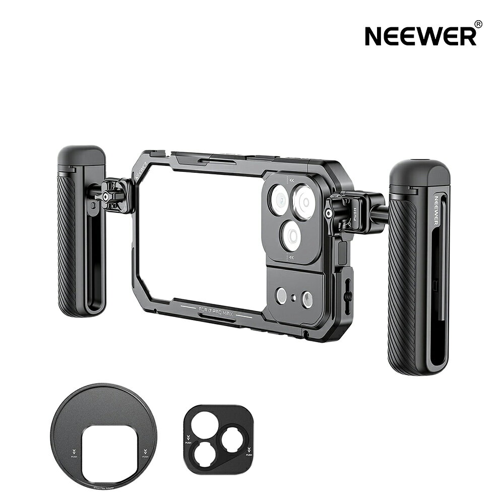 *商品説明： 【iPhone 17 Pro Max用スマホケージ】 ●頑丈なアルミ合金製ビデオリグは、iPhone 17 Pro Maxに対応し、耐衝撃ゴム裏地を備え、屋外での使用時にスマホを保護します。 【クイックセットアップ&フルアクセ...