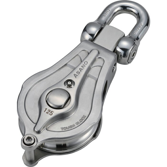 シャックルのサイズアップ(従来品：強力ブロックPB型)に伴いスイベルピン径のサイズもアップさせています。また、シーブピンの本体側受け部にさらに厚みを持たせ、随所に安心・安全性を高める仕様に改良しました。従来品の1枚ベアリングに対し、2枚ベア...