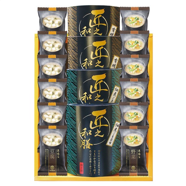 鰹、昆布のおだしと熟成されたお味噌の風味仕立てのフリーズドライと有明のり・佃煮の詰合せです。