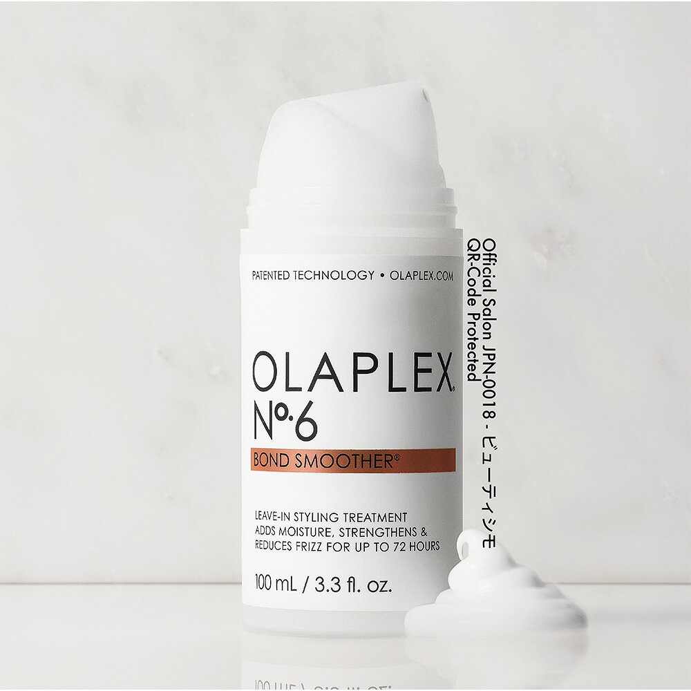 商品情報 商品名 olaplex オラプレックス No.6 ボンドスムーサー 内容量 100mL 商品説明 洗い流さないスタイリングトリートメント保水および保湿力をアップし扱いやすい髪へと導くアウトバストリートメントです。日中に引き起こす結...