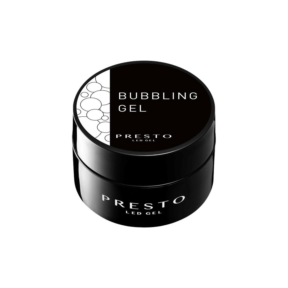 商品情報 商品名 Presto プレスト バブリングジェル 内容量 2g 商品説明 バブルパーツが簡単に作れる専用ジェル 容器の中で混ぜることで、とろみのあるジェルが空気を抱えてキープし 立体的なバブルが作れます。 【硬化時間】 LED：2...