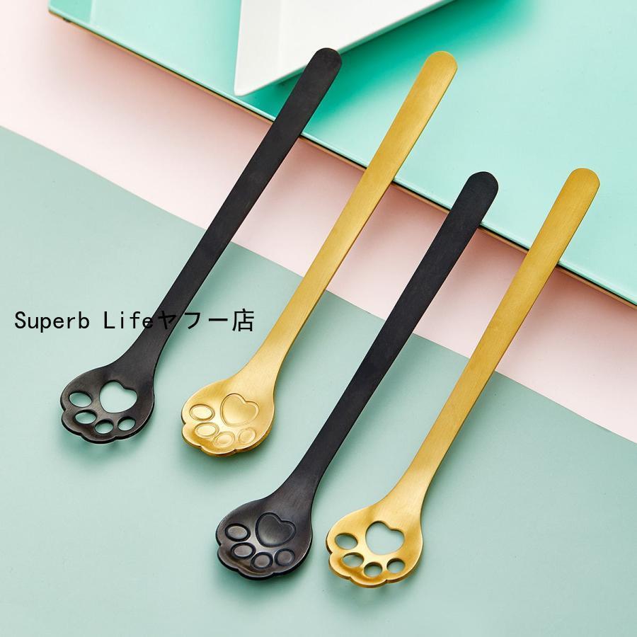 素材/材質：ステンレスサイズ/寸法：15*3cmカラー：ゴールド、ブラック、シルバー特徴：?ユニークな猫の手形のスプーン。?選べるデザイン、カラーの2本セット?穴ありタイプは、紅茶やコーヒーを飲むときに砂糖やミルクを混ぜ混ぜするときに使った...