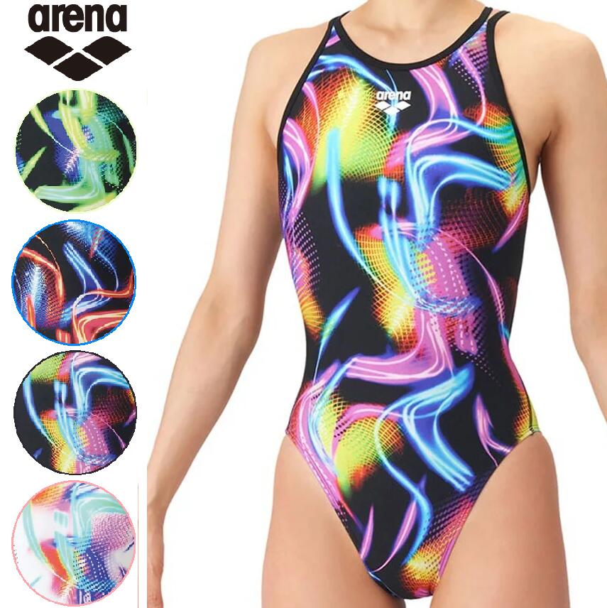 arena アリーナ AS6SWM34L レディース タフスーツ 練習用水着 ワンピース 水泳 競泳 トレーニング水着 オープンバック 光が動きに沿って流れるようなデザインでスピード感のあるグラフィック。 環境に配慮したリサイクルポリエステ...