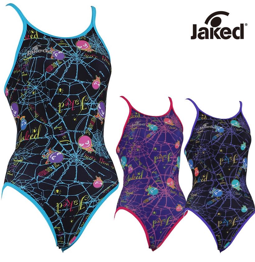 Jaked 練習用水着 830417 レディース トレーニング水着 水泳 競泳 ワンピース クモの巣 ヒーロー風ジャケット君とクモの巣を散りばめた、遊び心あふれるデザイン Jakedの練習用水着です。ワンピースタイプ。ヒーロー風ジャケット君...