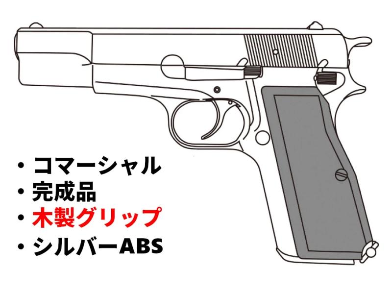 ★ブローニング 9mmオート モデルガン　2023年生産モデル★ ・モデルガン ・セミオートブローバック ◎木製グリップ標準装備 ◎コマーシャルモデル ◎9mmアルミカートリッジ 5発付属 ◎シルバーメッキモデル 【商品詳細】 【材質】AB...