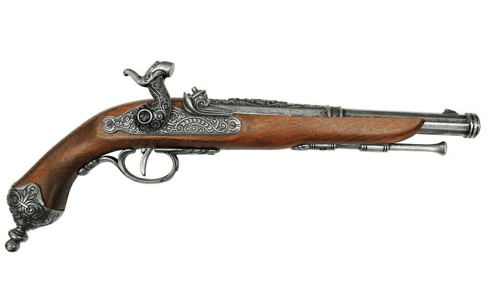 1825年イタリア製ピストルを忠実に再現しました。 画像上のものになります。 全長 38cm 重量 555g 材質 特殊合金/天然木(木目、節等が発生する場合がございます) ※この製品は装飾品として製造されたものですので、トリガー、ハンマー...
