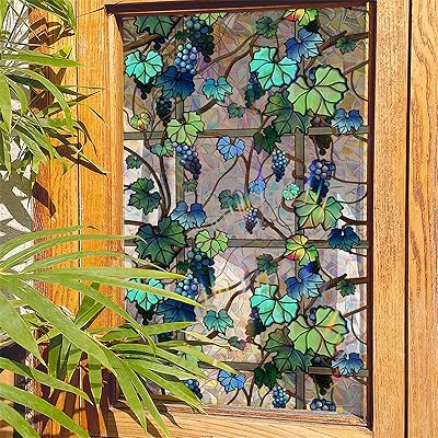 窓用フィルム 目隠しシート ガラスフィルム 遮光 緑の籐 葉っぱ 植物 窓めかくしシート プライバシー保護 飛散防止 紫外線 UVカット 水で貼る 貼り直し可能 おしゃれ ステンドグラス シール 窓 ドア 戸棚 浴室 ガラス インテリアシー...