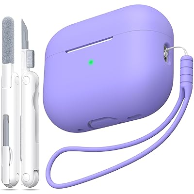 AirPods Pro 第2世代ケースカバー、ミリタリーグレードの落下防止ソフトシリコン製衝撃吸収AirPods Proケーススキンタッチ、キーチェーンとクリーニングキット付き、フロントLED表示、ライラックブランド色ライラックモデル商品説...