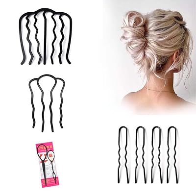 夜会巻きコーム ヘアフォーク 6個 U字型ヘアクリップ かんざし メタルヘアサイド コーム やかいまき 金具 見えない前髪コーム Uピン 髪飾り スタイリング用 女性ドレス 和装 浴衣 着物 和服 成人式 卒業式 結婚式 （ブラック）ブラン...