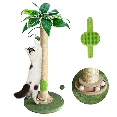 高さ84cm 猫用爪とぎポール コンパクト猫タワー 室内猫用スクラッチポスト おもちゃ＆インタラクティブボール付き 子猫・成猫対応 天然麻縄 セルフグルーミング付きブランド色グリーンモデルbailvye playground商品説明【商品概...