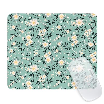 花柄 マウスパッド 疲労軽減 かわいい ゲーミングマウスマット ゴム底 パーソナライズ デスクマット 滑り止め 水洗い 耐久性良い 柔軟 おしゃれ オフィス/ホーム用 9.5 X 7.8 インチ，白い花-グリーン底ブランド色白い花-グリーン...