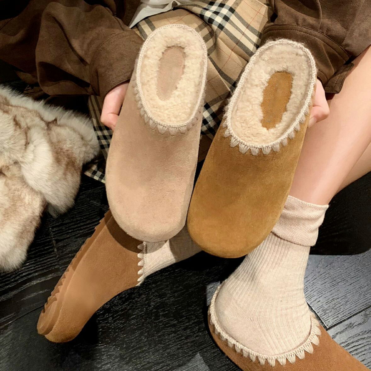 サンダル クロッグ スリッポン ボア レディース かかとなし 冬 秋 くつ シューズ 内ボア スエード 防寒 あったか スリッパ 歩きやすい フラット ボアサボ 楽ちんなのに女っぽさ満点！ 【履きやすいスリッポン】足を入れやすい履き口と柔ら...