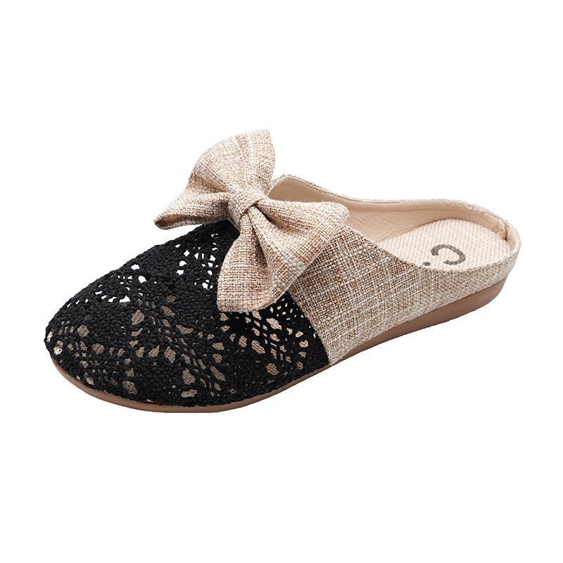 メッシュスリッパ シューズ レディース リボン かかとなし スリッポン ぺたんこ ローファー歩きやすい 軽量サンダル 履きやすい カジュアル スリッパ風 サボサンダル 夏 清涼感があります 天然のリネンで作られ、涼しい、さらさら、履き心地は...