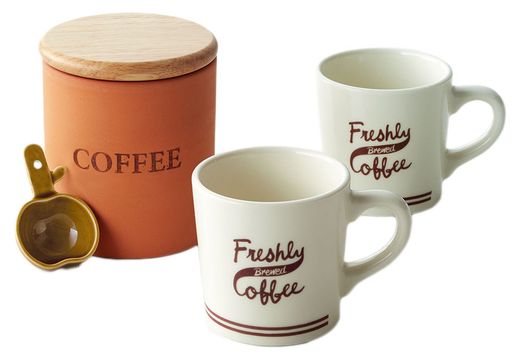 サイズ:コーヒーポット(φ10xH12cm/500ml)大さじ(15ml)カップ(φ8xH8cm/240ml) 本体重量:1.25kg セット内容:コーヒーポットx1、大さじx1、カップx2 製品仕様:焼物の性質上、窯や気温などの状態により...
