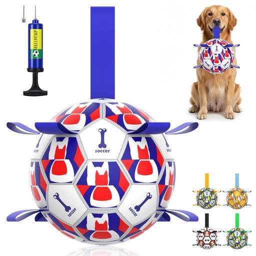 犬おもちゃボール 高い耐久性と二重保護設計で、強い噛み癖のある犬でも長く遊べる:本品は表面に高品質なPU皮革を使用し、ナイロン製の編み込みストラップを縫い付けているため、犬が噛んでも破れにくい仕様です。内部には綿糸を巻き付けたゴム製インナー...