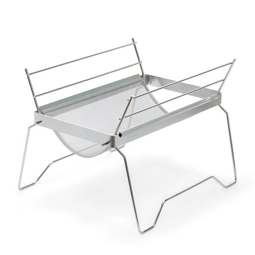 使用時サイズ:約415x460x320mm 収納時サイズ:約260x460x60mm 重量:約2.2kg 薪量:5kg以下、ワイヤーシェルフ1段につき8kg 材質:18-8ステンレス