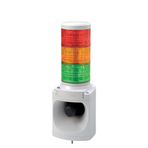 ■大音量ホーン内蔵のLED大型積層信号灯。●大型機器など高所に設置されることを考慮した充分な明るさ。●製品表面にほこりがたまりにくい凸凹を無くしたグローブユニット。●保護特性IP53で、水気や塵埃の多い工場でも使用できます。●NPNオープン...