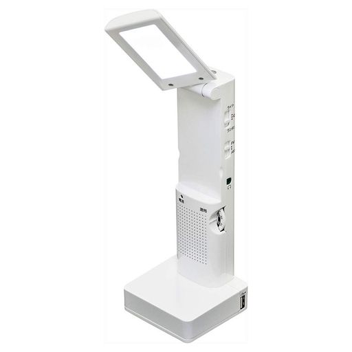 照明に便利な機能を複数搭載しています 本体サイズ:幅8.5x奥行9.23x高さ22cm 本体重量:300g 材質:ABS樹脂 電源:3WAY(マイクロUSB接続、乾電池(単3x3本)、手巻き) ラジオ:AM/FM (108mhz) ワイドバ...