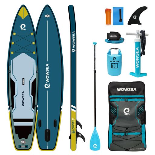 優れた耐久性、安定したWOWSEA Flyfish F1空気入りガスケット:正確なSUPプレート、美しい性能設計を有し、1平方メートル当たりのトレース密度11200および軍事レベルのPVCレール、353cm長さx 79cm幅x 15cm厚び...