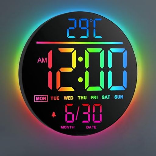 【大画面LED表示&amp;リモコン付き】25CM(10インチ)の大画面と8.9CM(3.5インチ)の大きな数字表示で、遠くからでも時間・日付・室内温度・曜日を一目で確認できます。リモコン付きで、LEDの明るさ調整や時間・アラーム・タイマー...