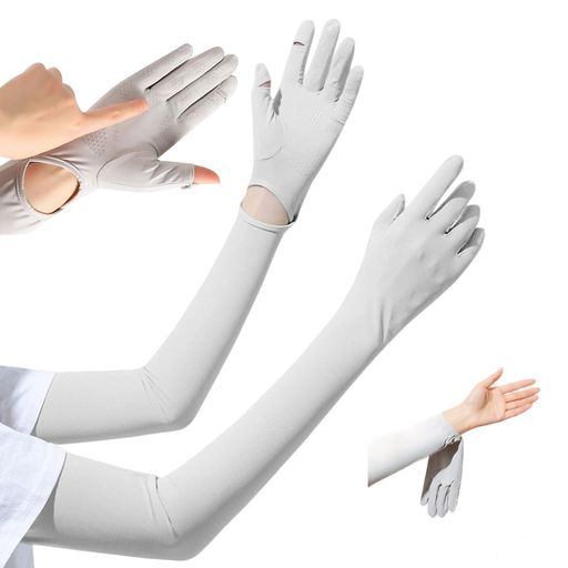 【指先から肩下まで死角なし!全方位UVシールド】部分的日焼けを徹底ブロック!全長56cmの一体型設計で、指先右向き矢印手のひら右向き矢印二の腕までシームレスに保護。半袖との組み合わせで「見えないUVカットアームカバー」効果を実現!炎天下のサ...