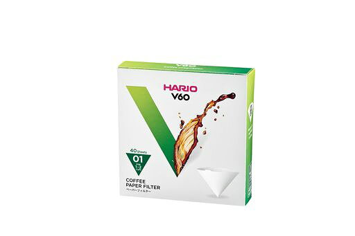 V60用ペーパーフィルター01W 1~2杯用 40枚入 個箱サイズ:105x30x110mm 本体重量:100g パルプ100%酸素漂白