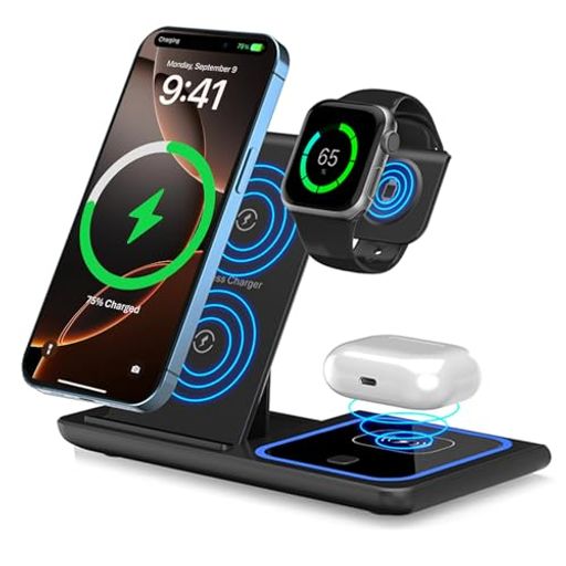 【3in1ワイヤレス充電器】3in1ワイヤレス 充電器は、優れた機能性とスタイリッシュなデザインを融合させ、あらゆる充電ニーズに応えます。i-watchやAirpods、またi-Phoneとをたった一つのコードから同時にワイヤレス充電でき、...