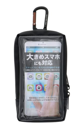 大きめスマホにも対応 本製品は100%の防水性を保証するものではありません。 本製品はクッション性がありません。電子機器類を入れる場合は注意してください。 水に強い 材質/本体:PVCターポリン・ポリ塩化ビニール、カラビナ:アルミニウム
