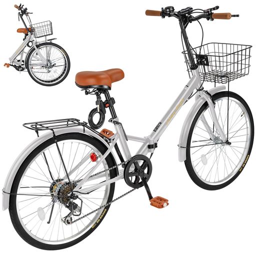 【シマノ社製7段変速ギア】この折りたたみ自転車は日本で知名度の高いシマノ社製7段ギアの変速機を搭載し、精密に調和されたギアが、スムーズで引っかかりのない変速操作を実現します。急な上り坂や向かい風、街中での頻繁な停車と発進など、あらゆる状況に...