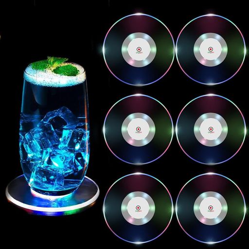 LED光るコースターセット: 透明なアクリル素材、 光透过性が高く、耐久性と美しさを兼ね備えたデザイン、ドリンクのグラス、ボトルをライトアップして、パーティーやイベントを華やかで幻想的に演出する、光るコースターです。 タッチ式&amp;3つ...