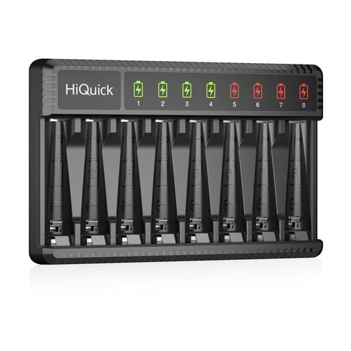 【ニッケル水素電池充電器】HiQuick充電器には8つの個別充電スロットがあり、混合充電モードをサポートします。1.2Vのニッケル水素&amp;ニッカド単三/単四電池に適合します。 【急速充電】高度な高電流モードと高速充電技術を備えており、...