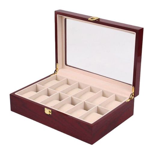 腕時計12本が収納可能。※画像にある腕時計は付属いたしません。 サイズ:31.5*21.5*8.5cm。重量:約1.45kg。素材:木材、ガラス、フランネル。 内部のクッションは優しい起毛素材となっており大事な腕時計をしっかり守ります。 上...