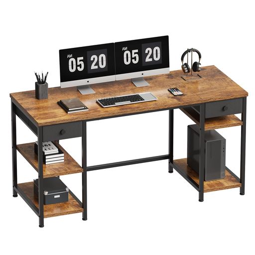 【最強な収納機能】サイドラック、ヘッドフォンフック、サイド袋、引き出しも装備していますので、本、辞書、CDなどの収納はとても便利です。収納一体型で空間利用率UP!。仕事用はもちろん、子供の勉強机としてもベストチョイスです。 【左右調整可能】...