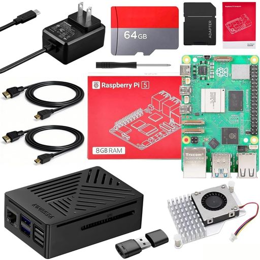 🟢【ラズパイ5キット内容】RaspberryPi58GB本体*1(技適取得済み)、64GBカード*1、ABSケース*1、アクティブクーラー*1、カードリーダー*2、27WGaN電源アダプター*1(PSE取得済み)、Micro...