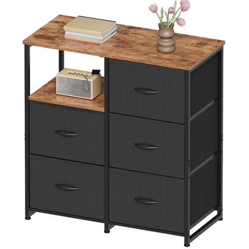 【大容量の収納スペース】:5つの大きな引き出しで、様々なアイテムを整理して収納できます。シンプルなデザインですが、5つの引き出しは抜群の収納力を発揮します。アクセサリー、書類、おもちゃ、おやつから、タオルや冬物衣類などの大きなアイテムまで、...