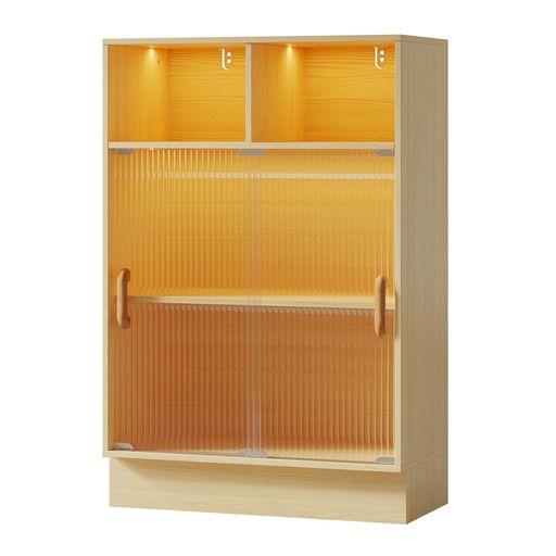 【モールガラスで上品な目隠し】前面はモールガラス仕様で、中の収納物を程よく隠しながら光を通すデザイン。完全に見せないのではなく、“生活感だけをやさしく隠す”上品な佇まいが魅力です。 【LEDライトで雰囲気を演出】上段にLEDライトを内蔵。ボ...